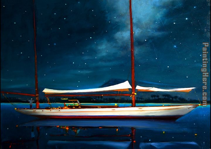 Brent Lynch Moonlight Ketch Antigua painting anysize 50% off