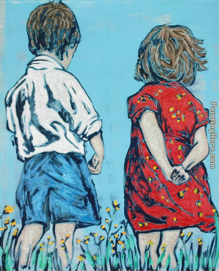 Unknown Artist kids looking into distance painting anysize 50% off