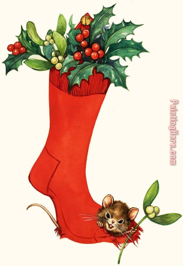 English School Mouse In A Christmas Sock painting anysize 50% off
