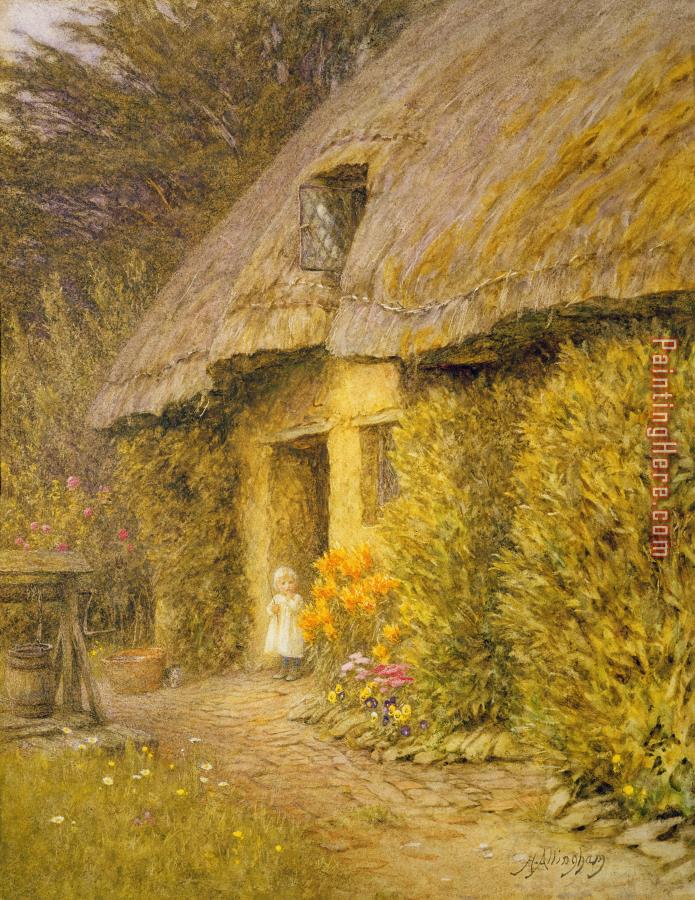 Helen Allingham A Child at the Doorway of a Thatched Cottage painting ...