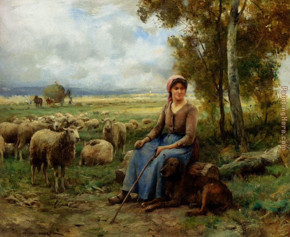 Julien Dupre Shepherdess Watching Over Her Flock painting anysize 50% off